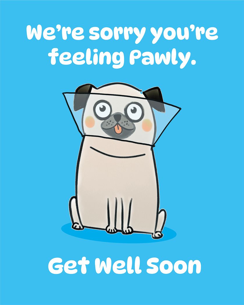 Group Cards - Pug in a cone - Group Get well card