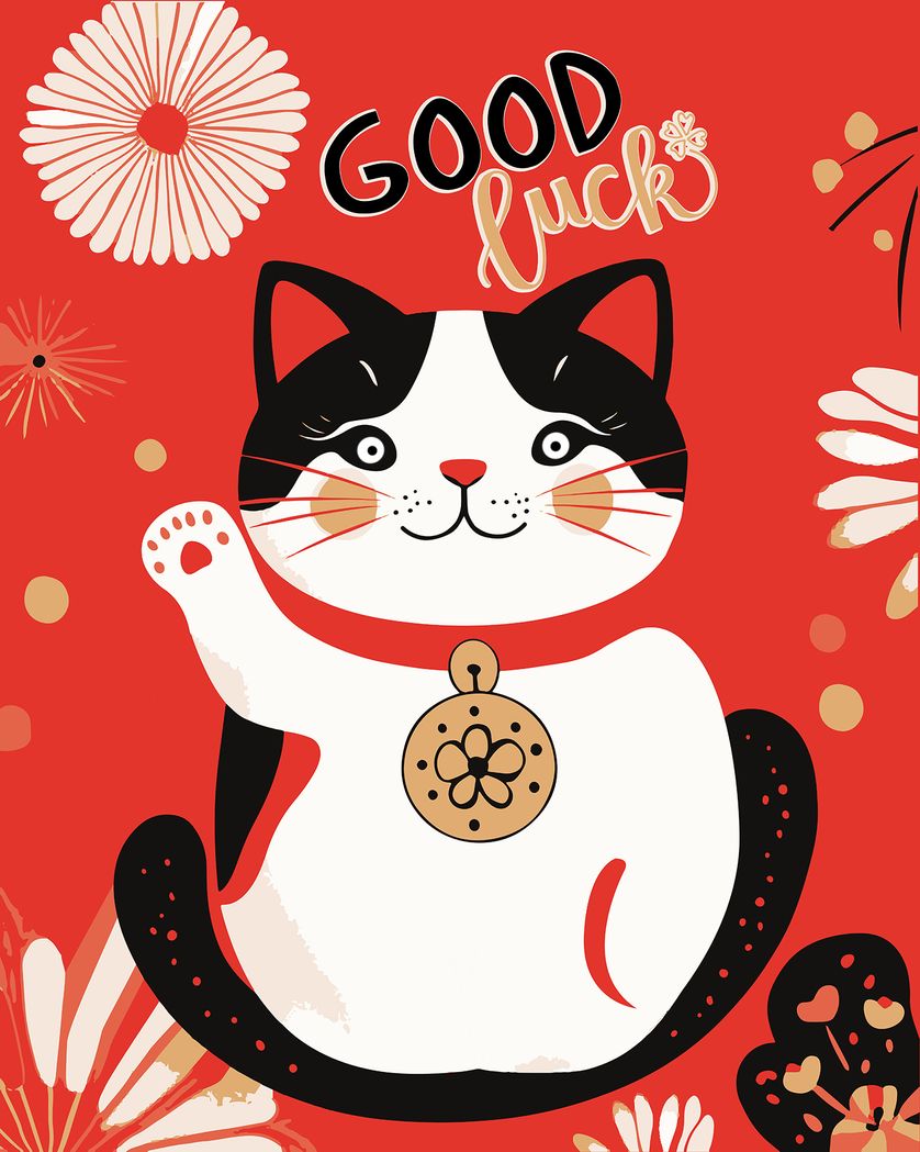 Group Cards - Waving cat - animated good luck group ecard